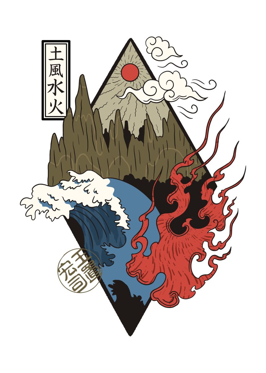 'Japanese Four Elements' Poster, picture, metal print, paint by ...