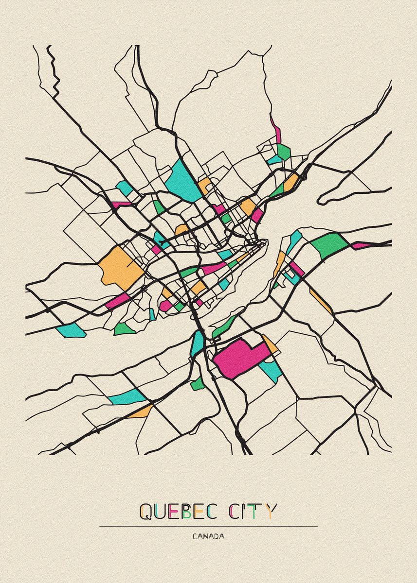 'Quebec City Map' Poster, picture, metal print, paint by Deniz A ...