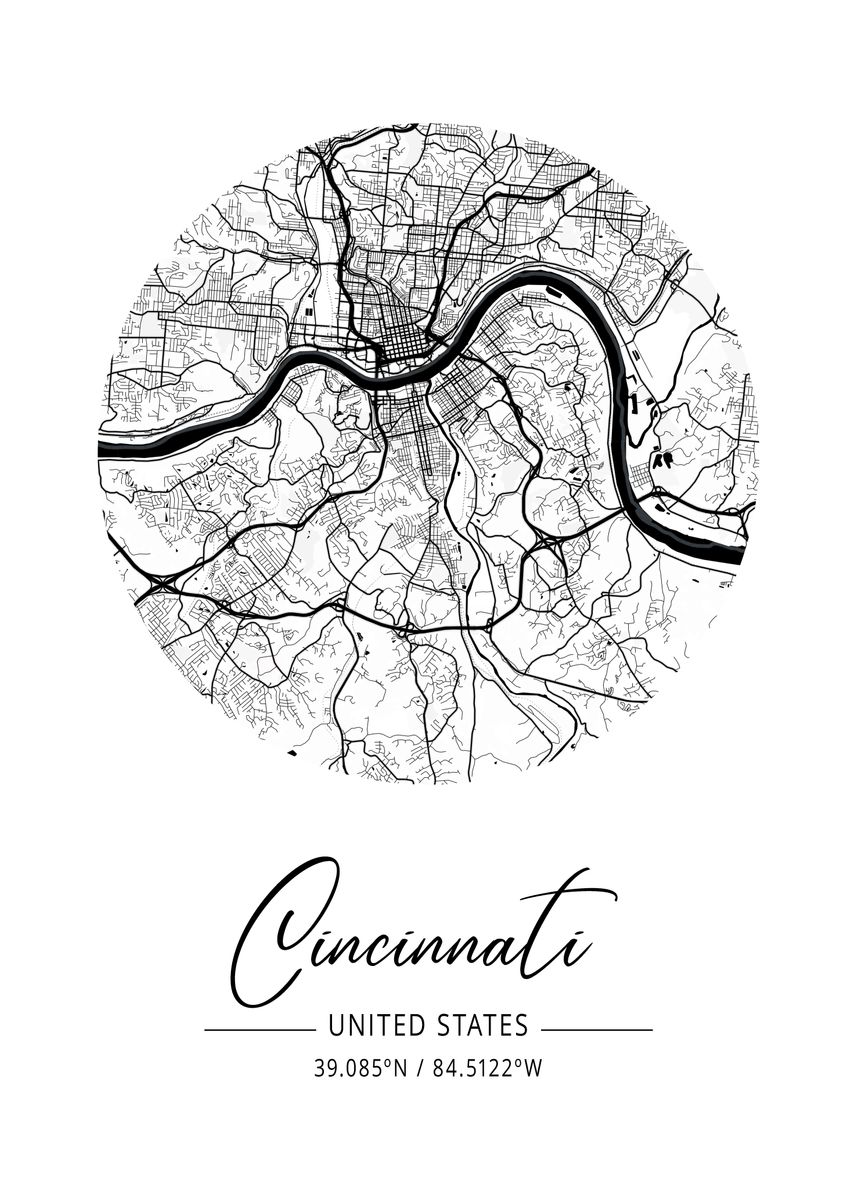 'Cincinnati Area City Map' Poster, picture, metal print, paint by Tien ...