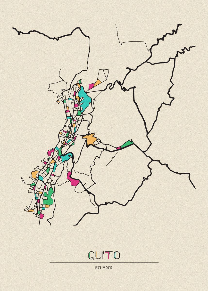 'Quito Map' Poster, picture, metal print, paint by Deniz A. | Displate