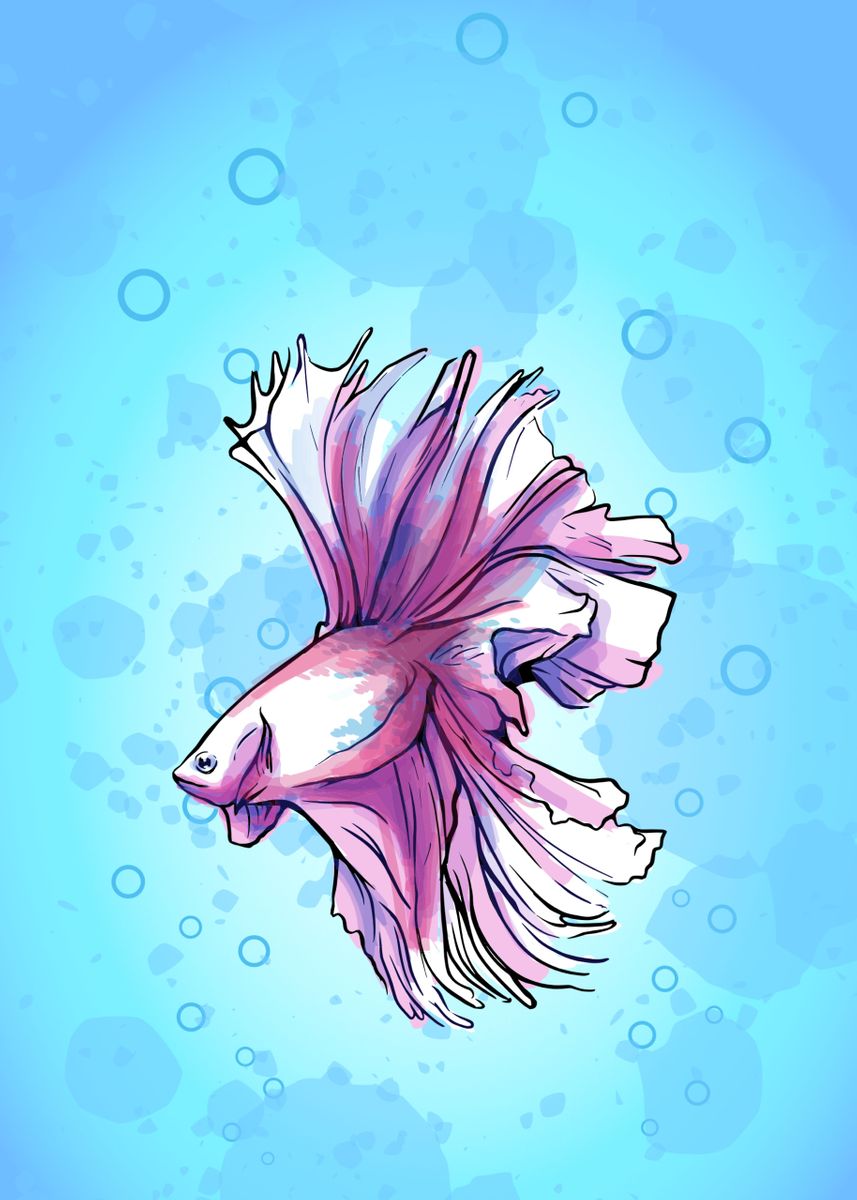'Betta Fish Aesthetic Blue' Poster, picture, metal print, paint by ...