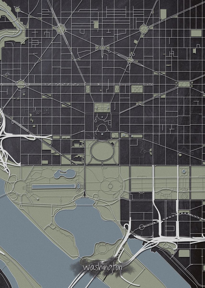 'Washington Downtown Map' Poster, picture, metal print, paint by ...