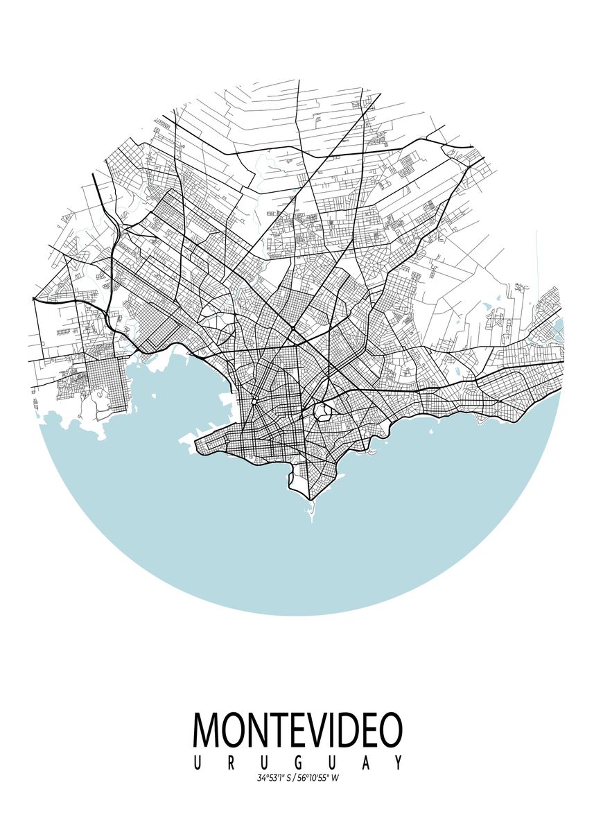 'Montevideo City Map Circle' Poster by deMAP Studio | Displate