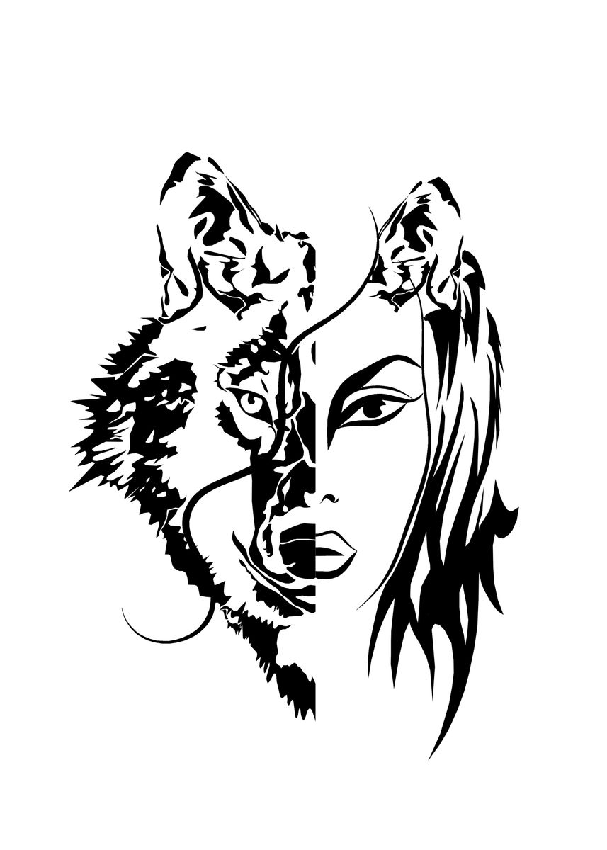 'Wolf Girl white' Poster, picture, metal print, paint by Archist Design ...