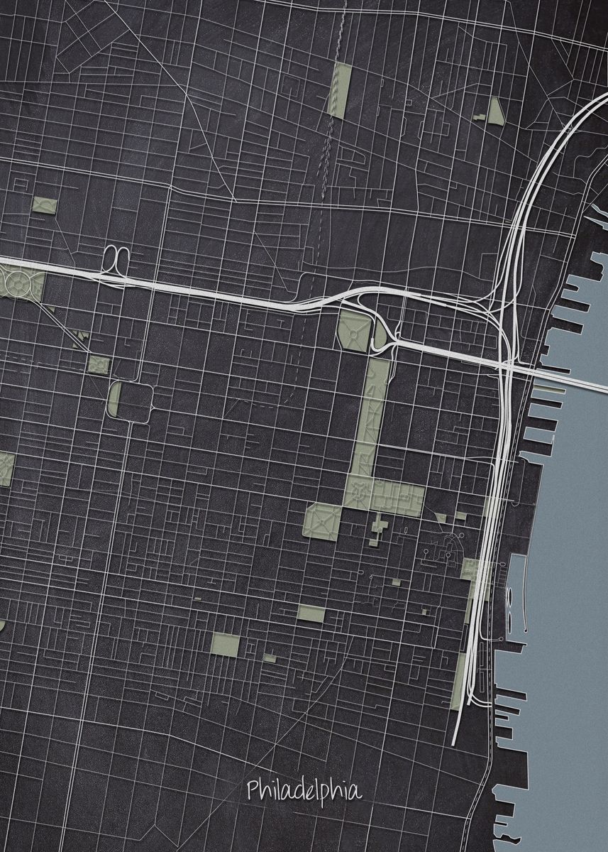 'Philadelphia Downtown Map' Poster, picture, metal print, paint by ...