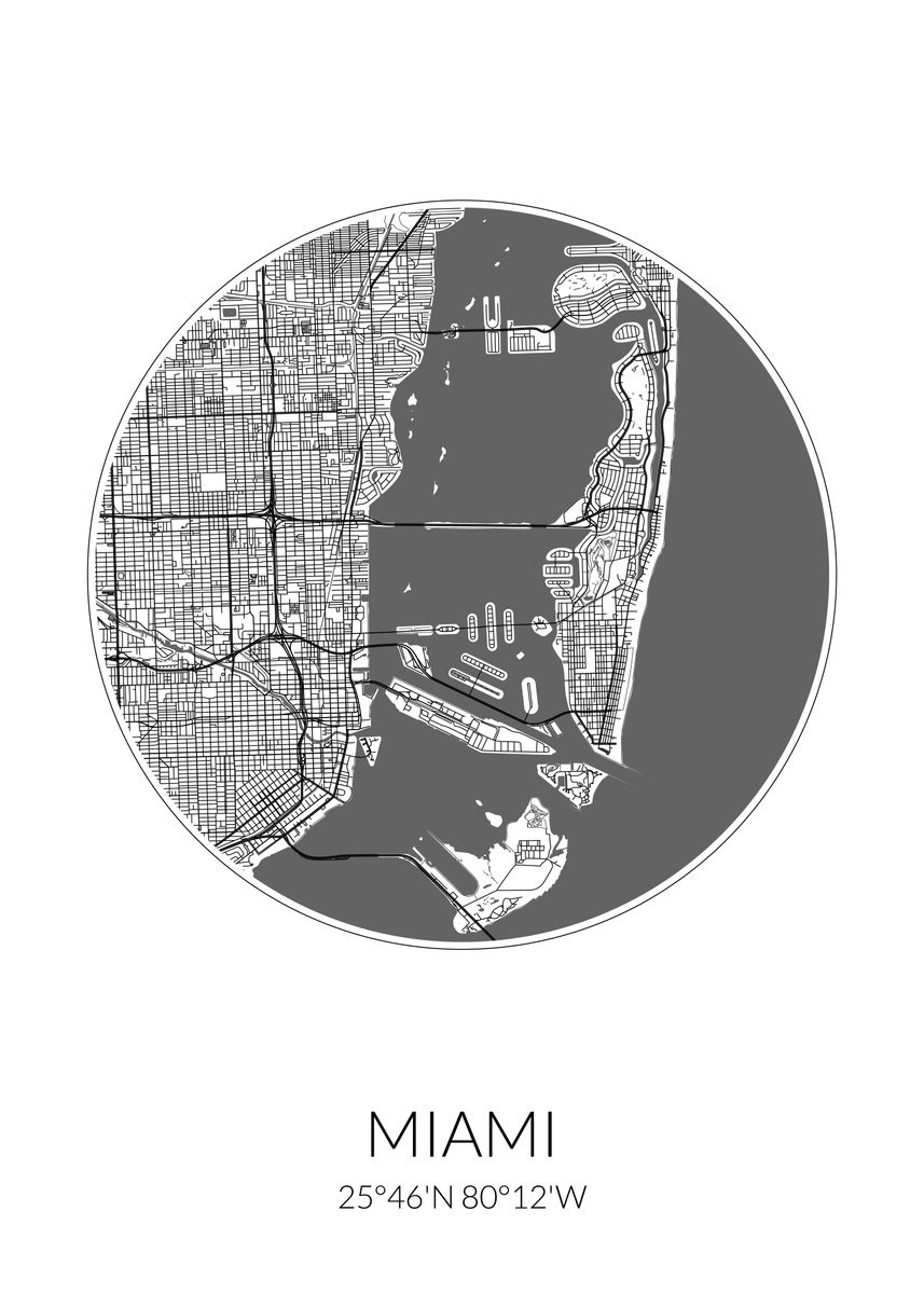 'Miami City Map White' Poster, picture, metal print, paint by dkDesign ...