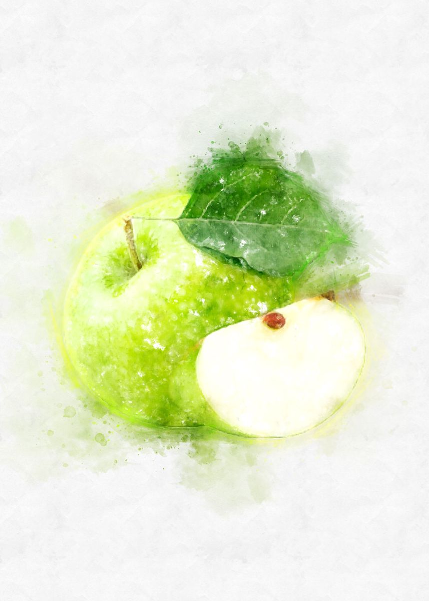 'apple watercolor' Poster, picture, metal print, paint by shiner artist ...