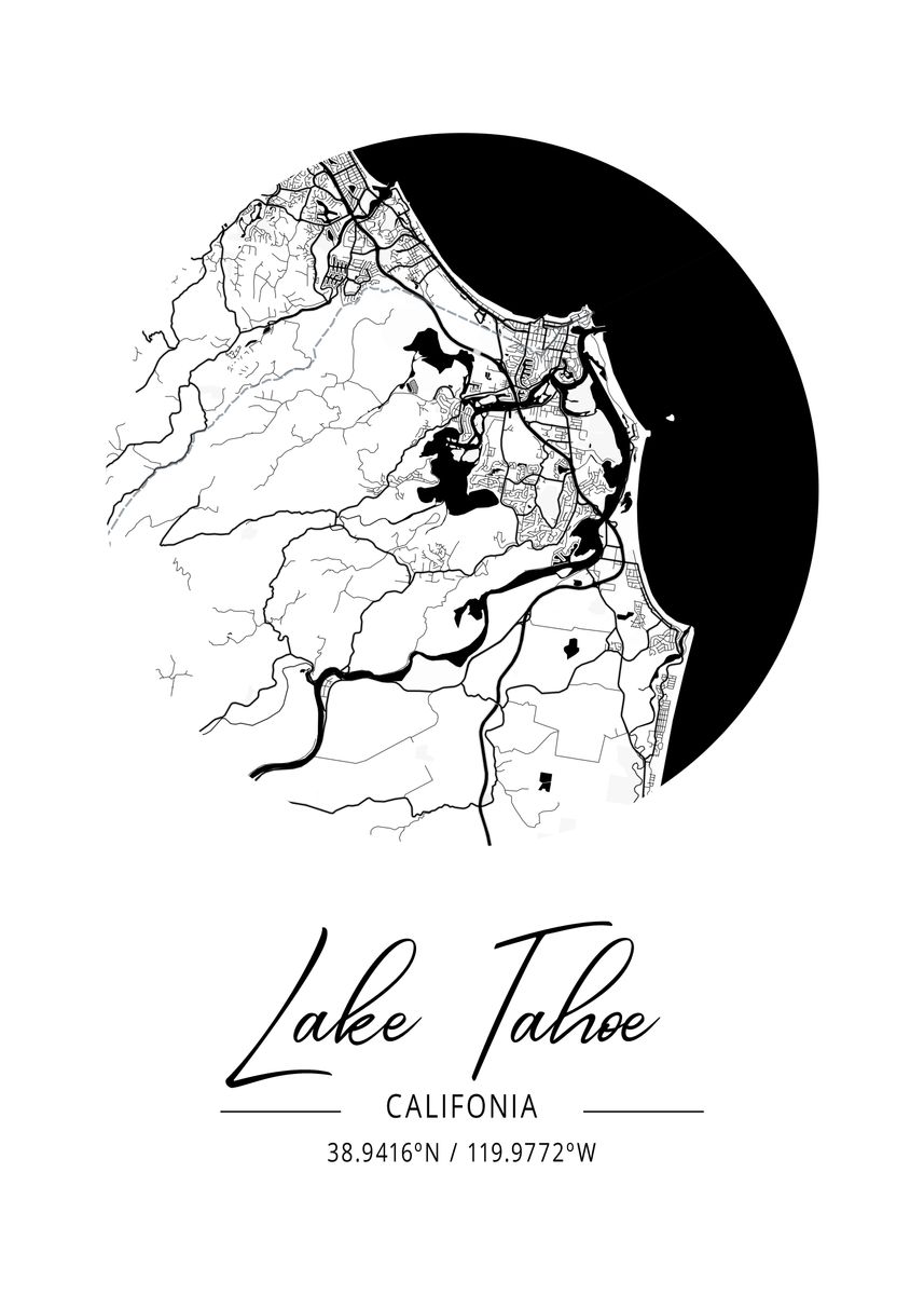 'Lake Tahoe Area City Map' Poster, picture, metal print, paint by Tien ...
