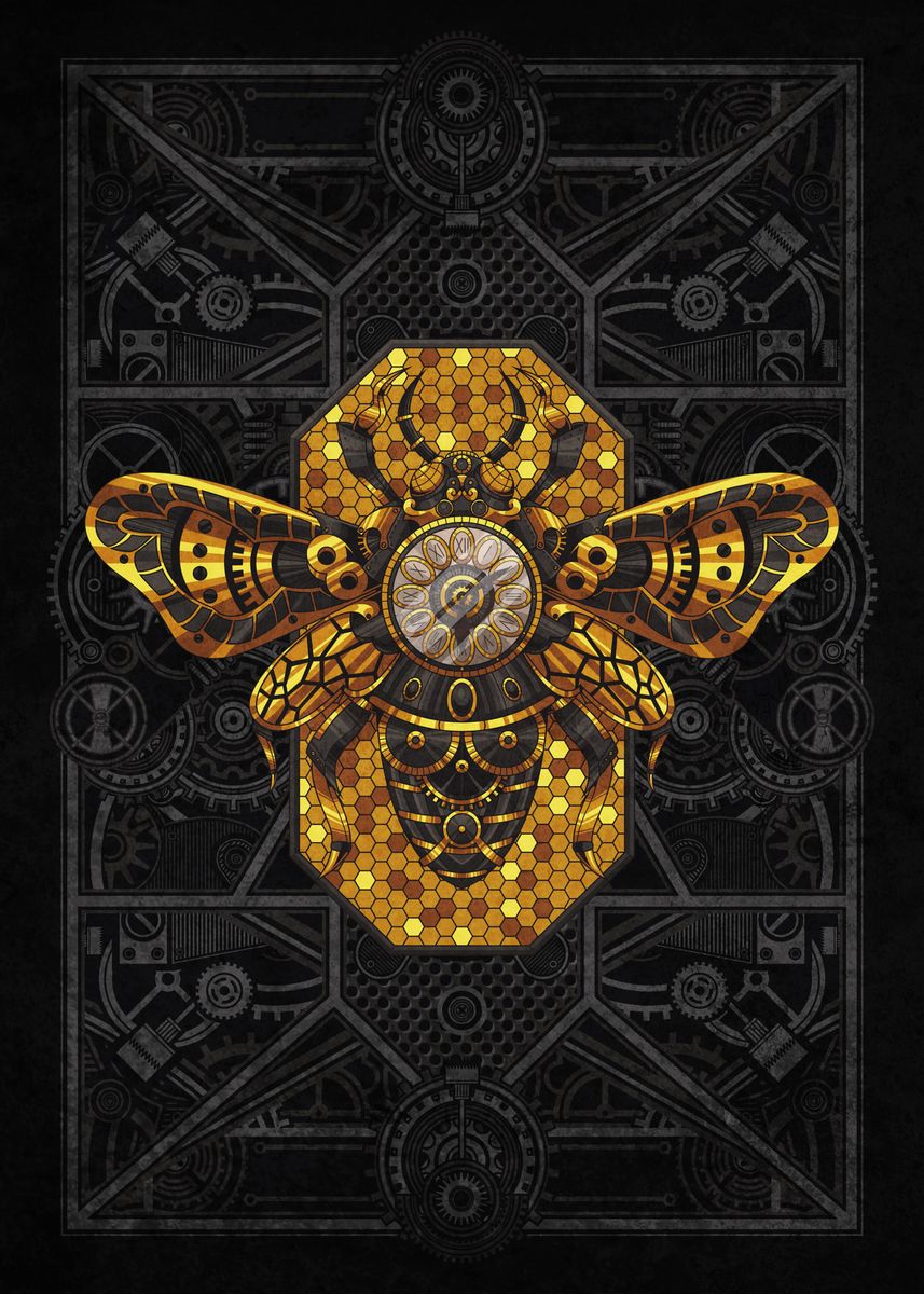 'Steampunk Bee' Poster, picture, metal print, paint by Kunyah | Displate