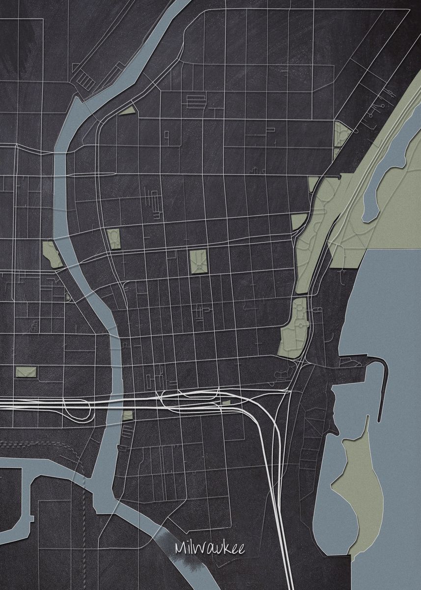 'Milwaukee Downtown Map' Poster, picture, metal print, paint by MauriTz Design | Displate
