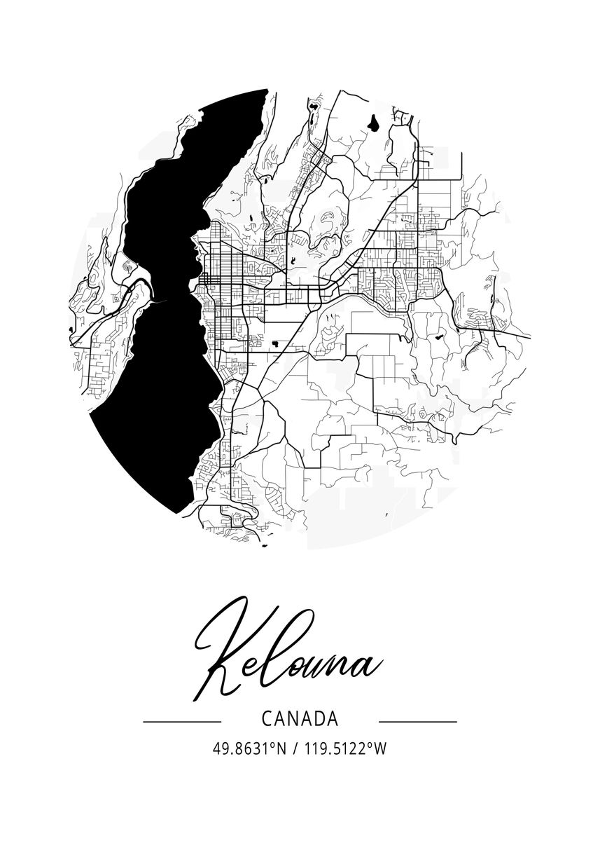 'Kelowna Area City Map' Poster, picture, metal print, paint by Tien ...