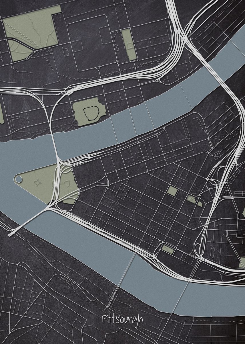 'Pittsburgh Downtown Map' Poster, picture, metal print, paint by ...