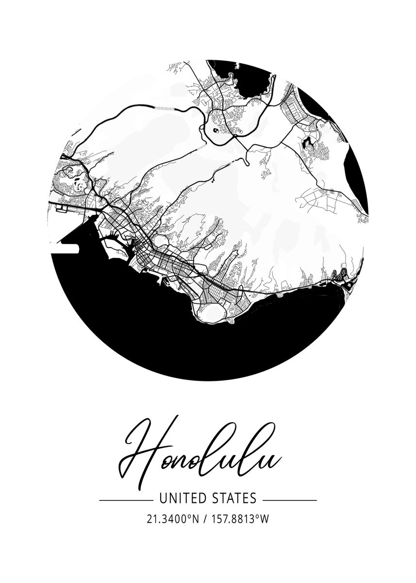 'Honolulu Area City Map' Poster by Tien Stencil | Displate