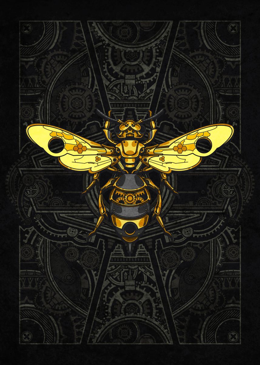 'Steampunk Bee' Poster, picture, metal print, paint by Kunyah | Displate