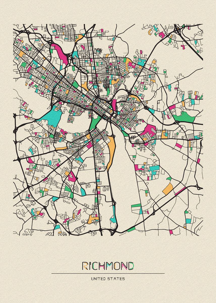 'Richmond Map' Poster, picture, metal print, paint by Deniz A. | Displate