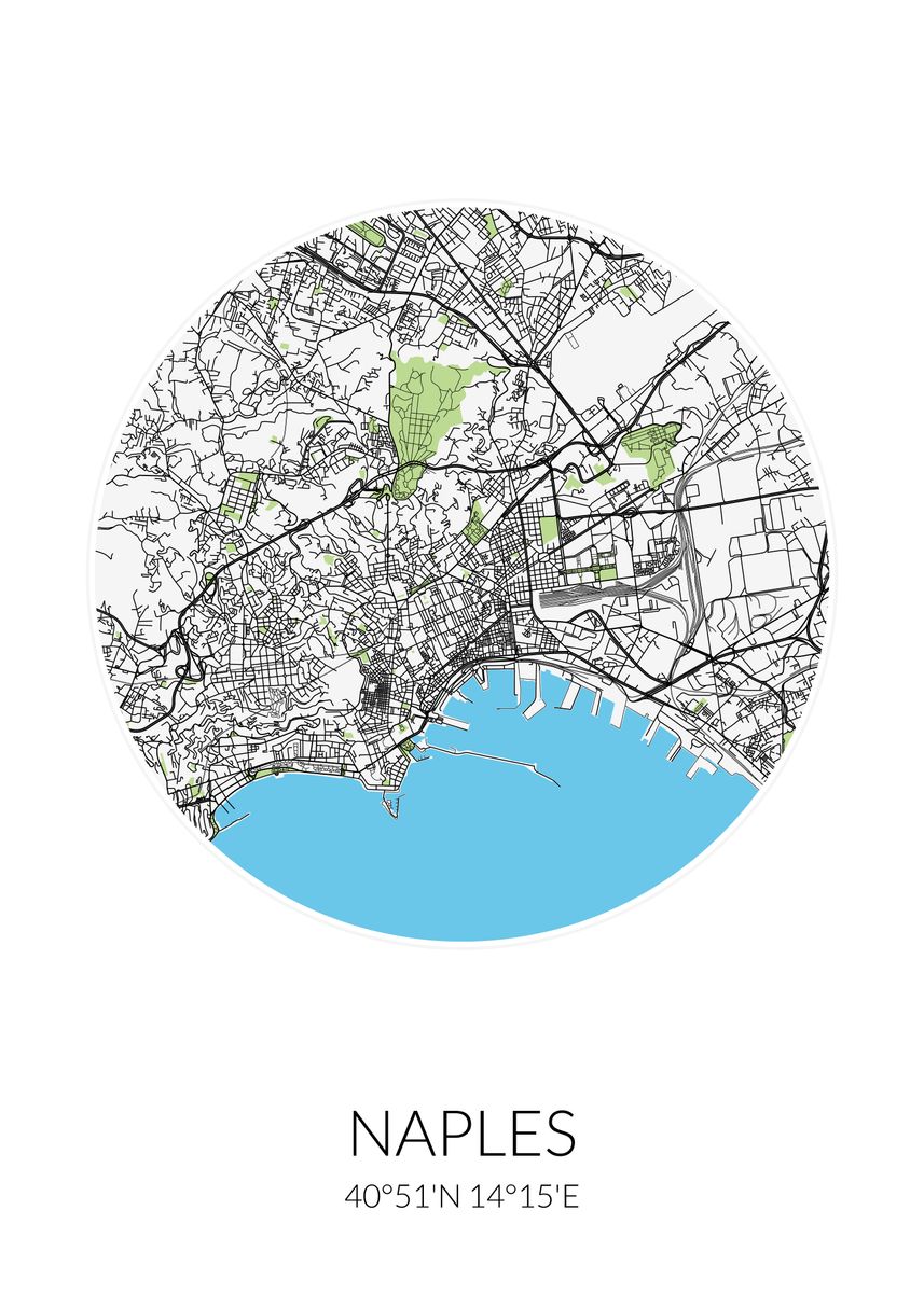 'Naples Circle City Map' Poster, picture, metal print, paint by ...