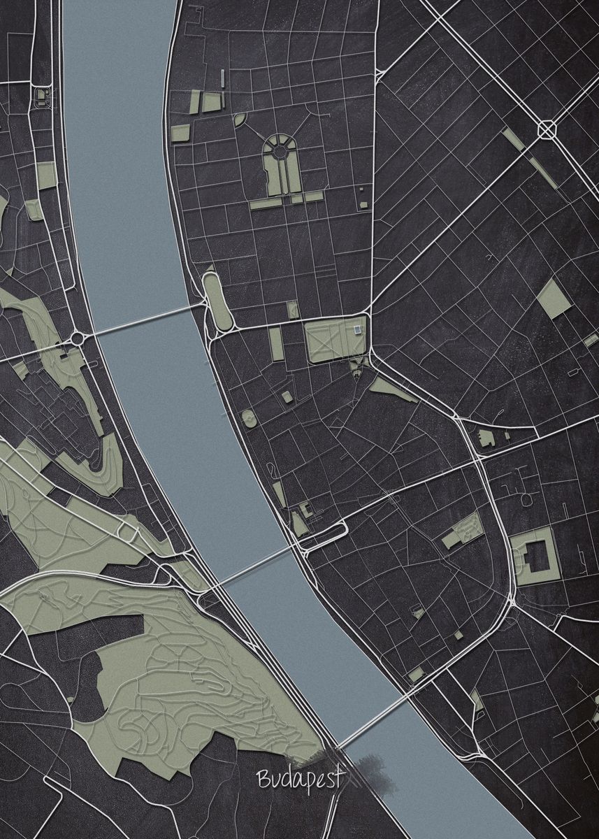 'Budapest Downtown Map' Poster, picture, metal print, paint by MauriTz ...