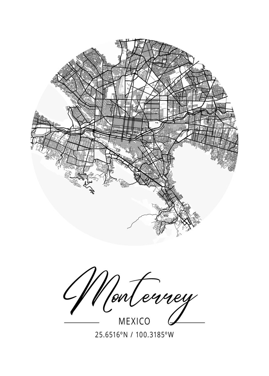 'Monterrey Area City Map' Poster, picture, metal print, paint by Tien ...