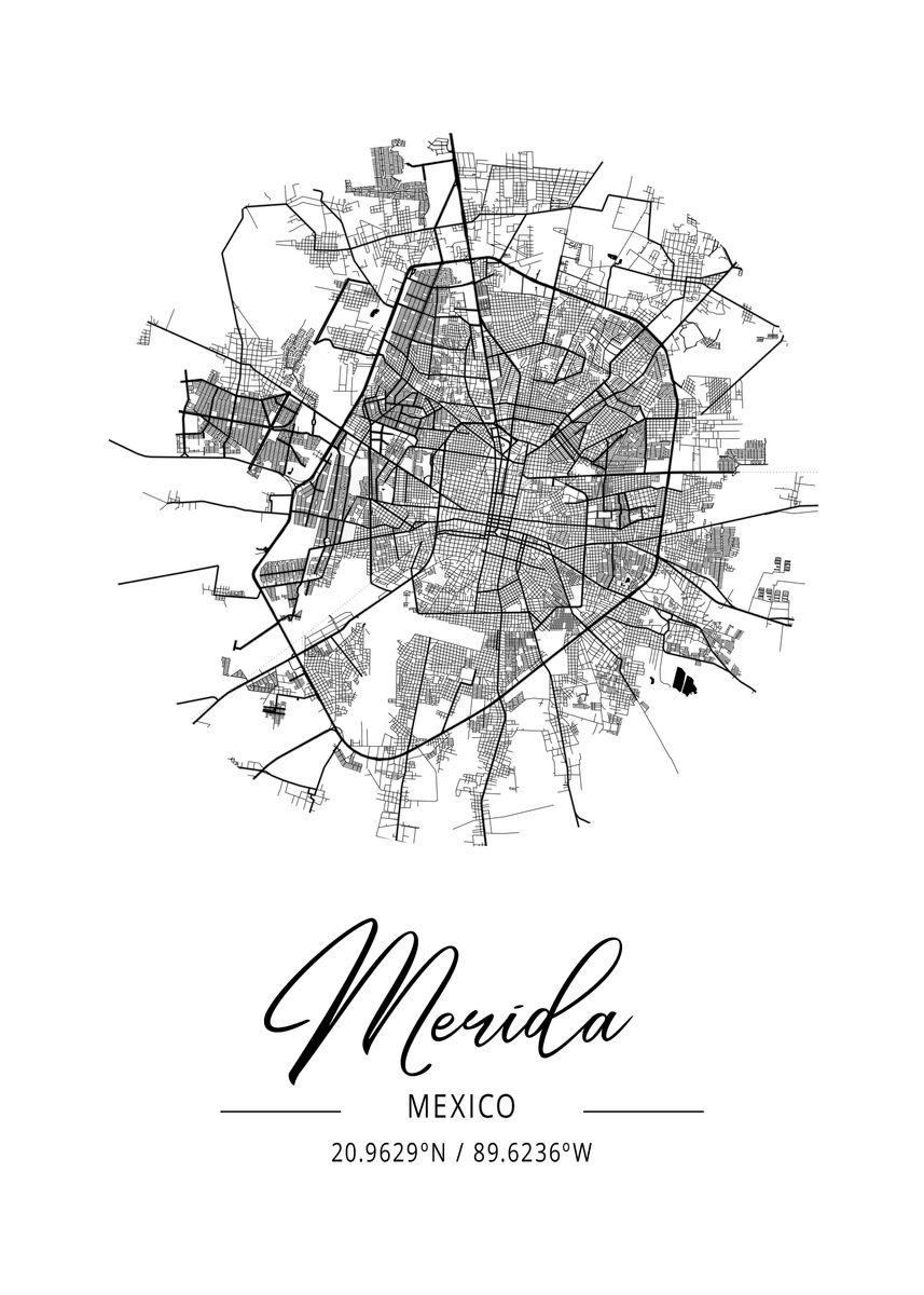 'Merida Area City Map' Poster, picture, metal print, paint by Tien ...