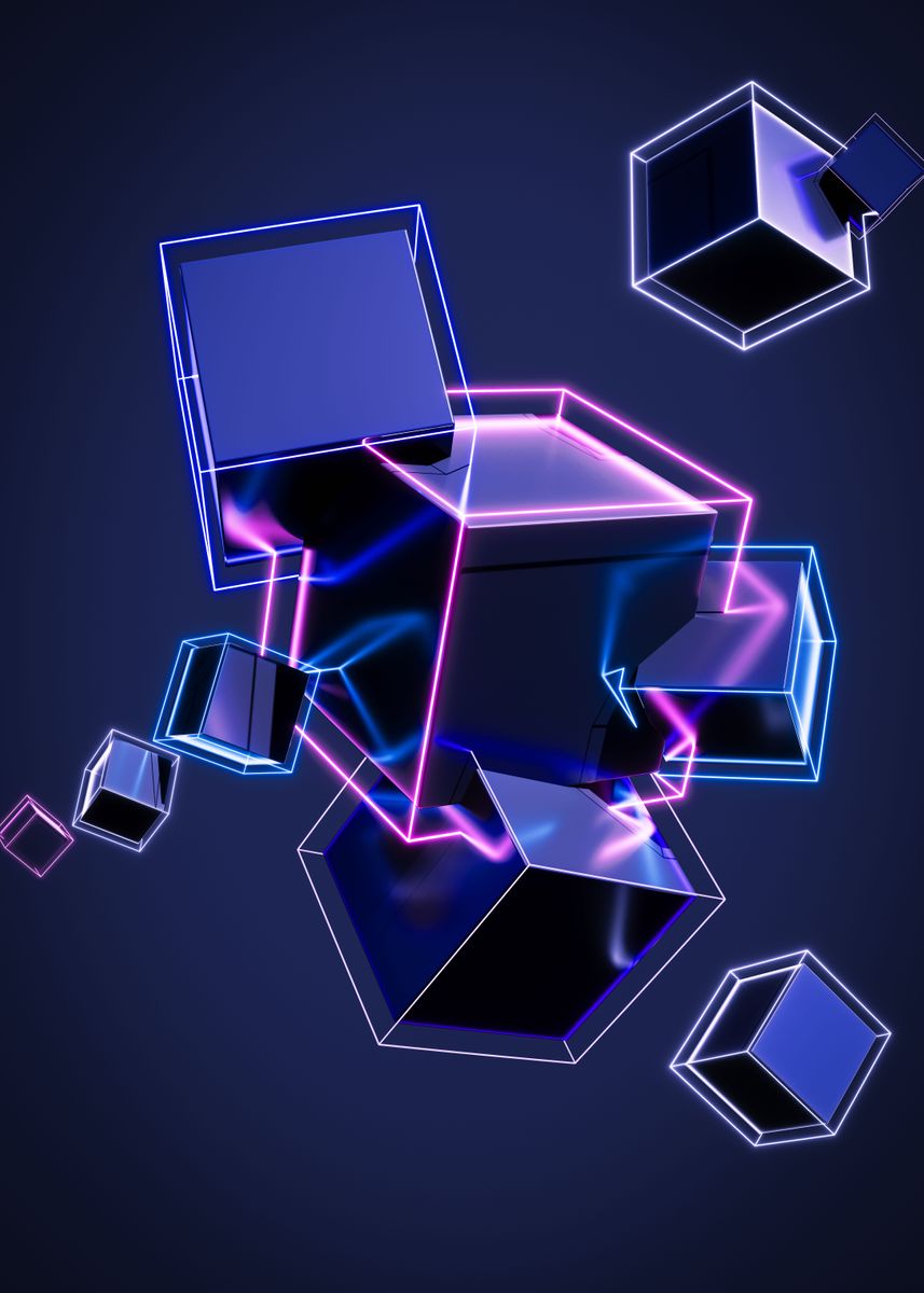 'Cube Wireframe Lights' Poster, picture, metal print, paint by Stephen ...