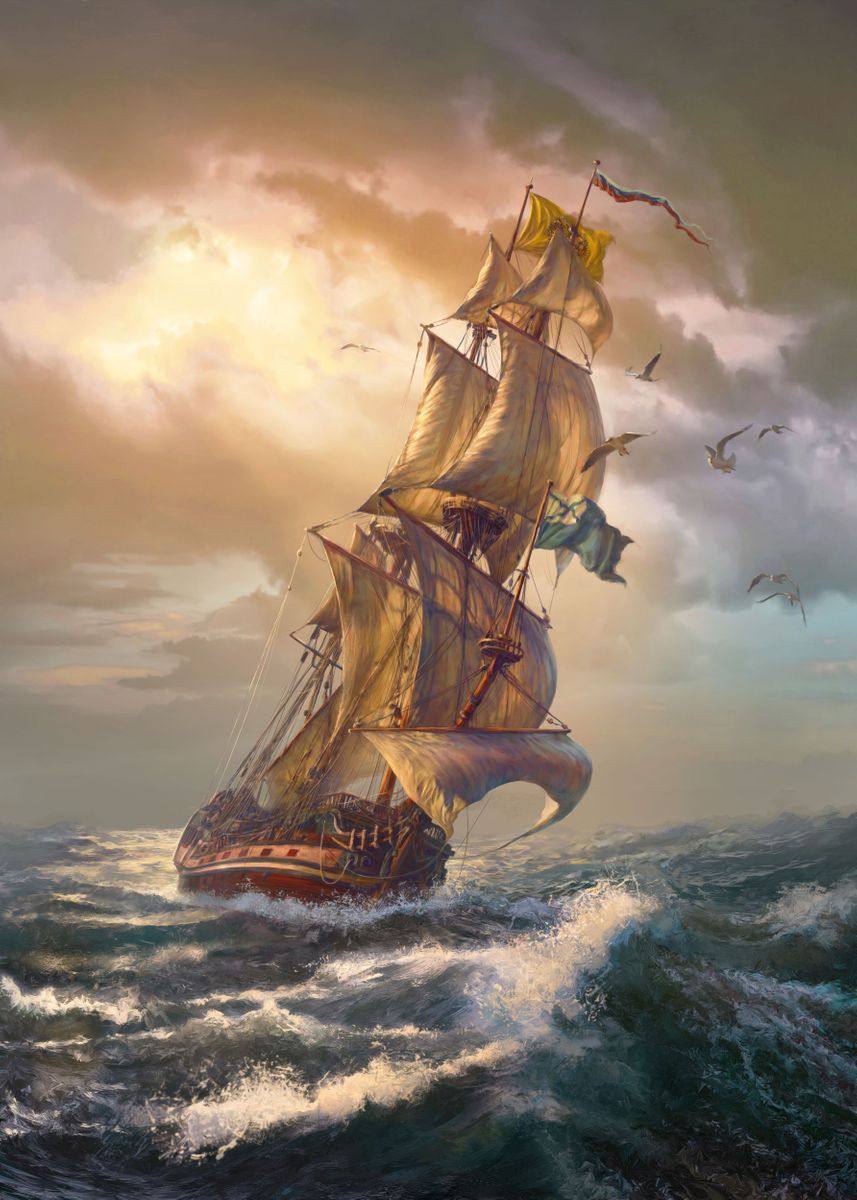 'Tsarist frigate' Poster, picture, metal print, paint by Aleksander ...