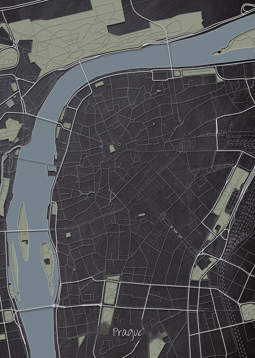 'Prague Downtown Map' Poster, picture, metal print, paint by MauriTz Design | Displate