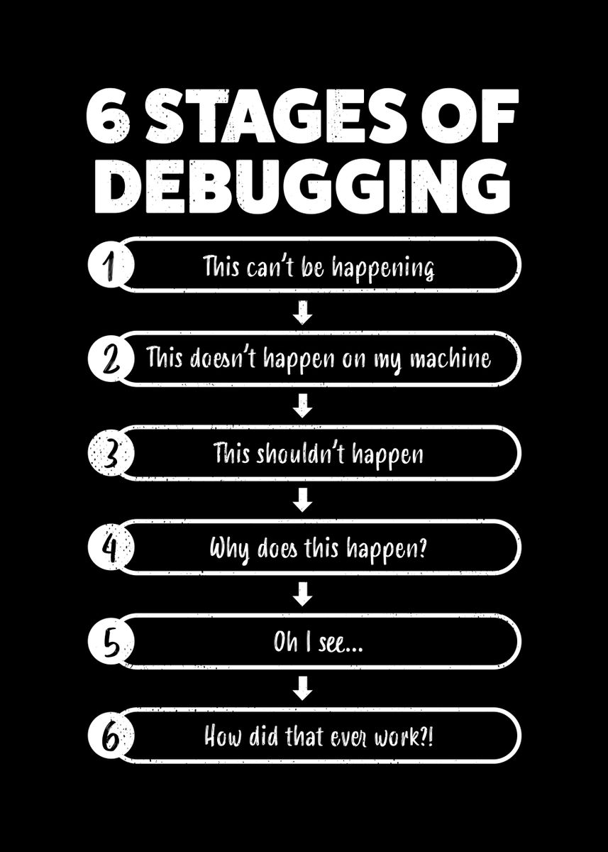 '6 Stages Of Debugging Gift' Poster by QwertyDesigns | Displate