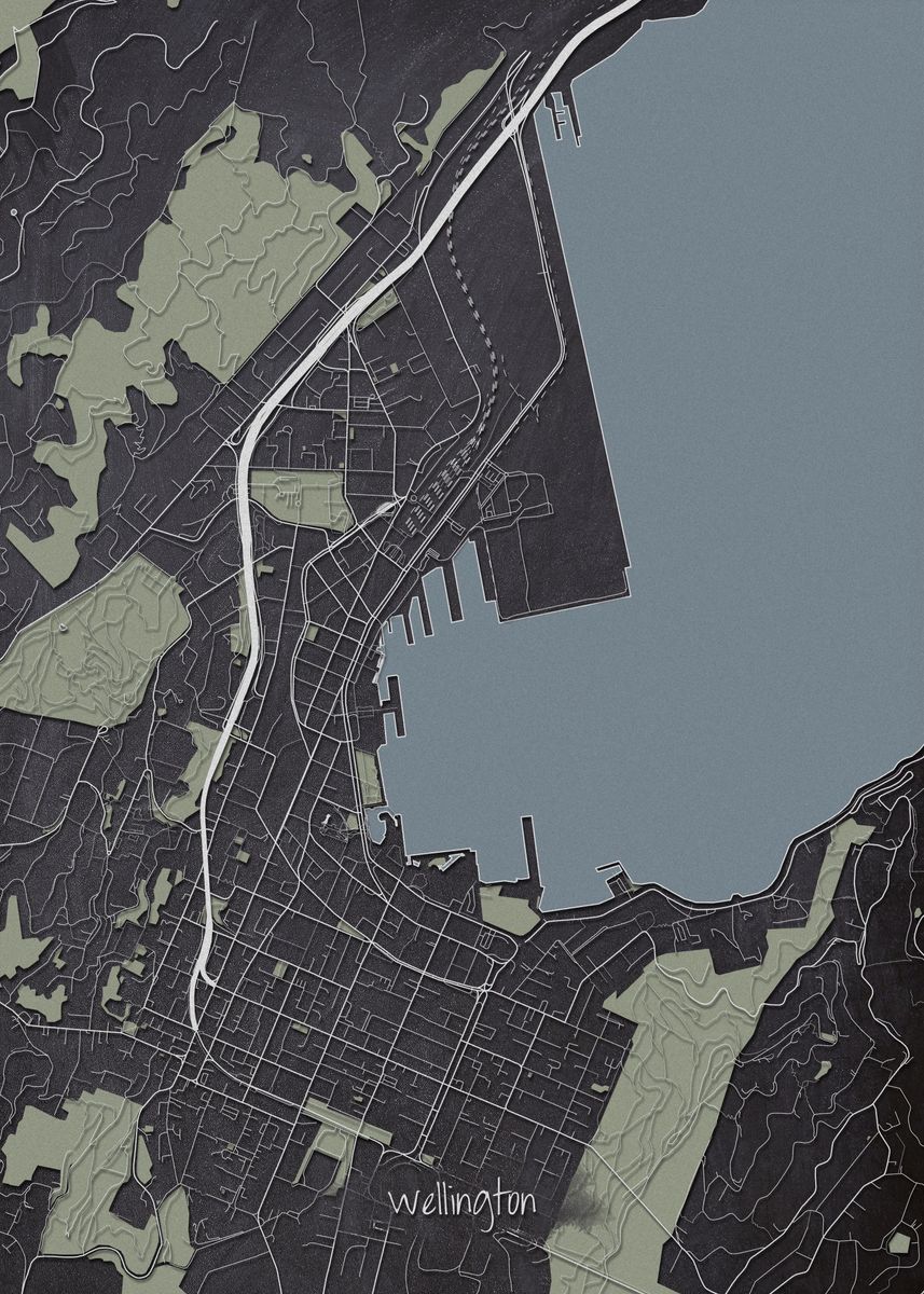 'Wellington Downtown Map' Poster, picture, metal print, paint by ...