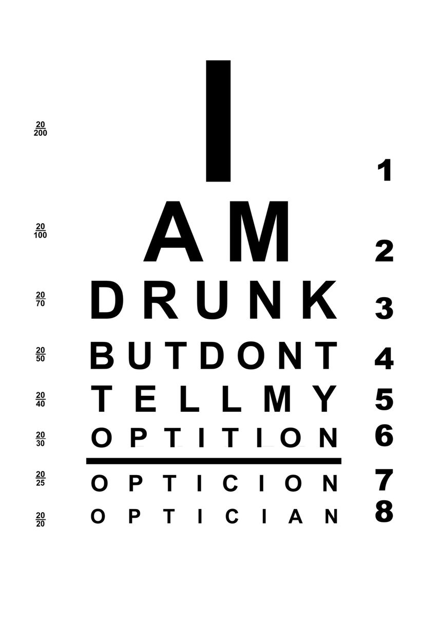'Funny drunk eye chart' Poster, picture, metal print, paint by ...