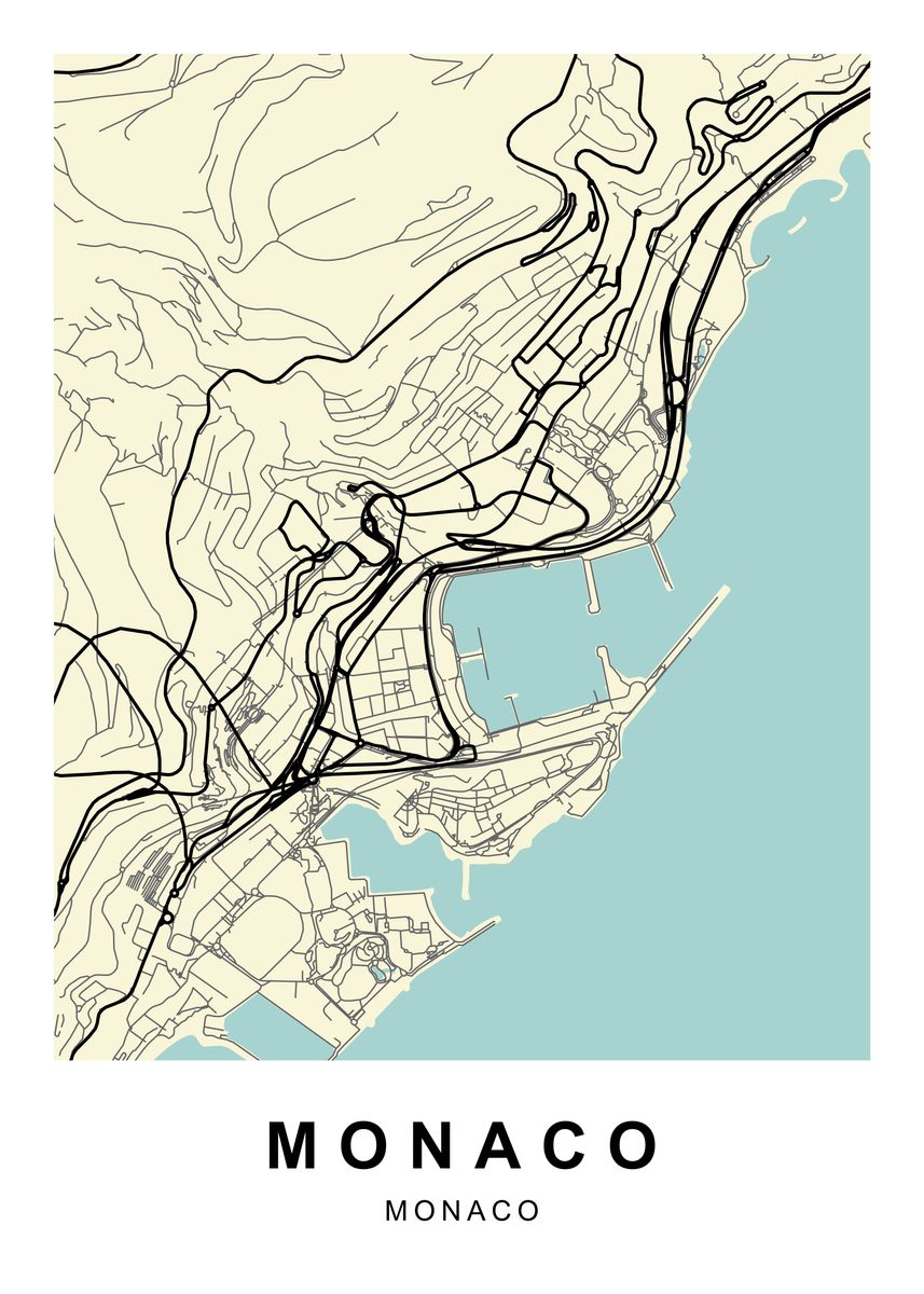 'Monaco City Map' Poster, picture, metal print, paint by Dany | Displate