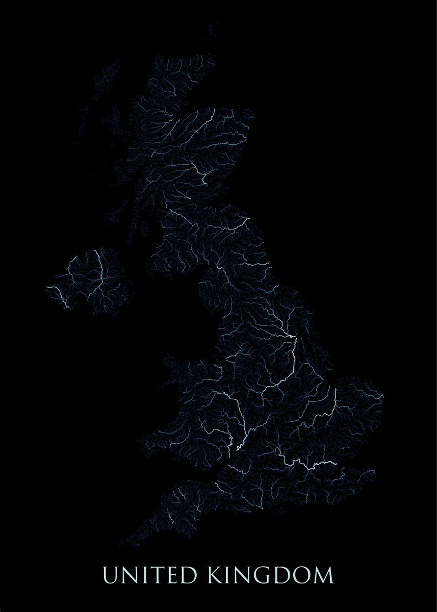 'UK river network' Poster, picture, metal print, paint by intrepix ...