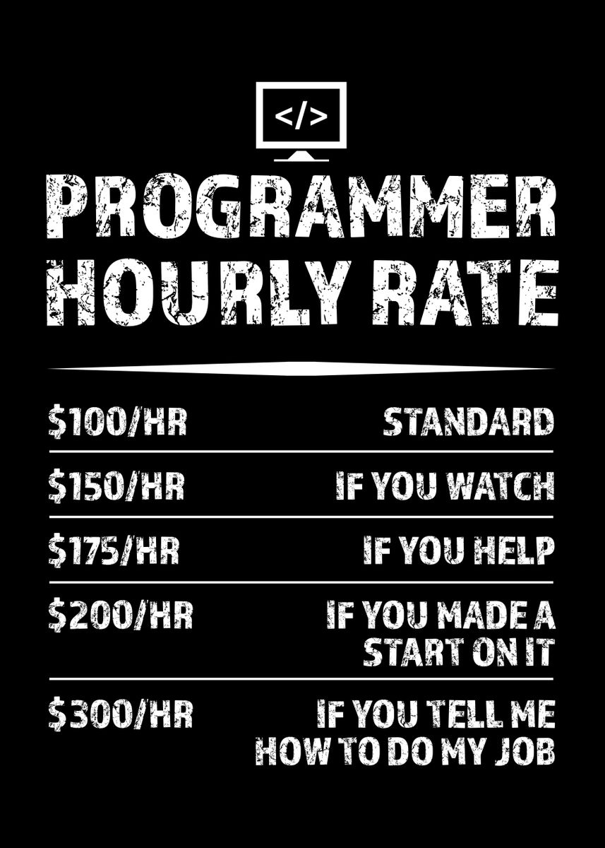 'Programmer Hourly Rate' Poster, picture, metal print, paint by Phil ...