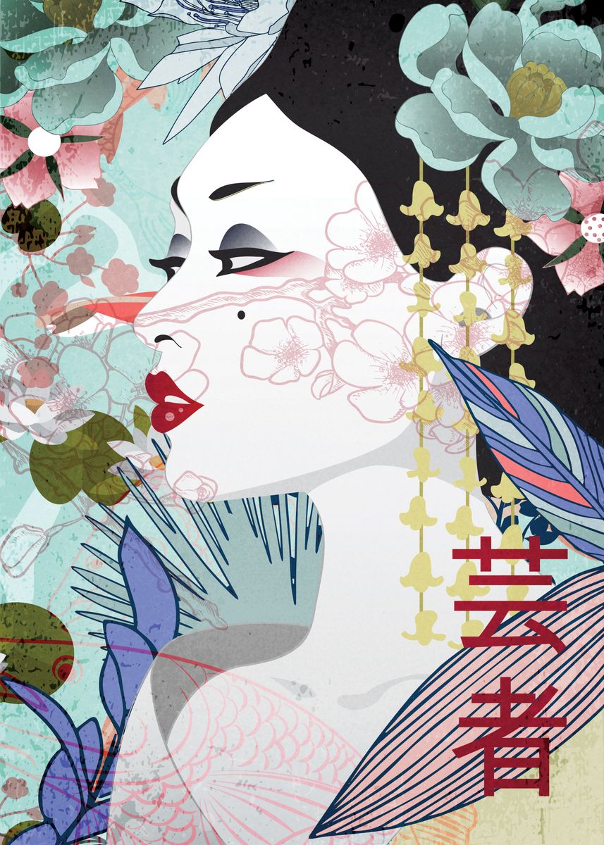 'Geisha Kaiga Painting' Poster, picture, metal print, paint by Kunyah ...