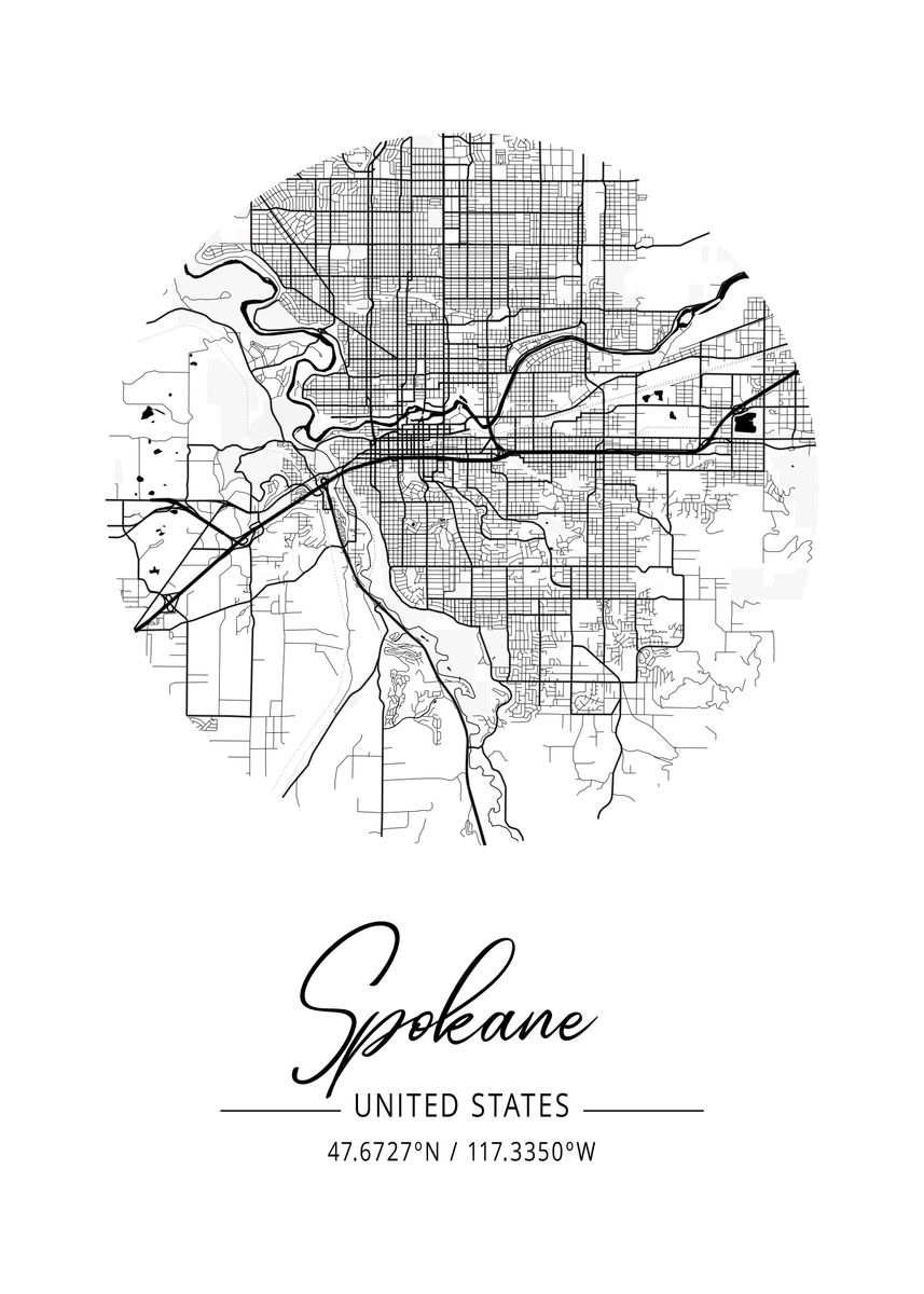 'Spokane Area City Map' Poster, picture, metal print, paint by Tien ...