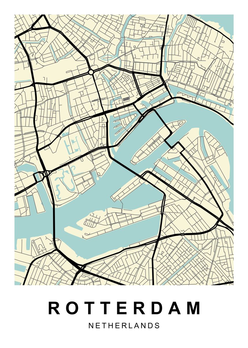 'Rotterdam Netherlands Map' Poster, picture, metal print, paint by Dany ...