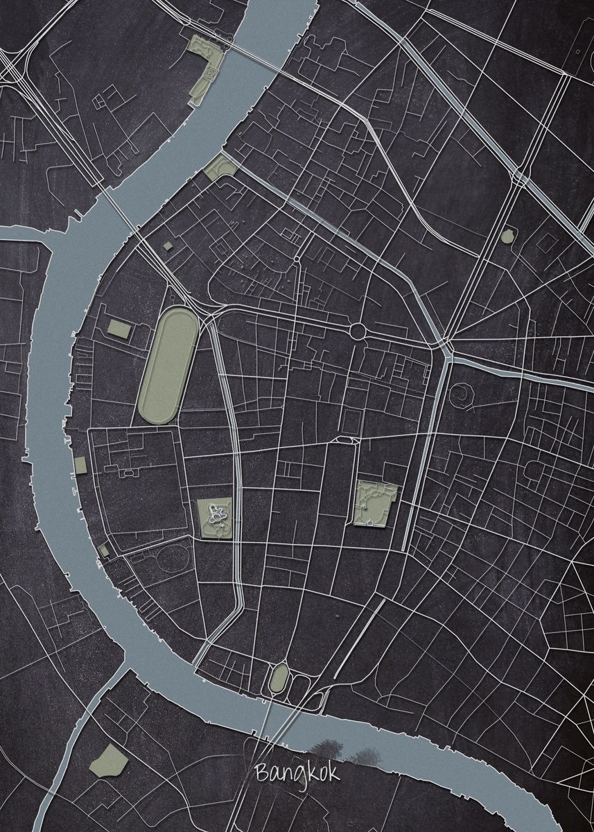 'Bangkok Downtown Map' Poster, picture, metal print, paint by MauriTz Design | Displate