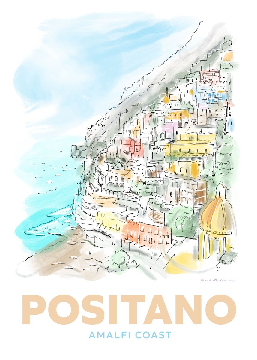 'Positano Travel Poster' Poster, picture, metal print, paint by Mark ...