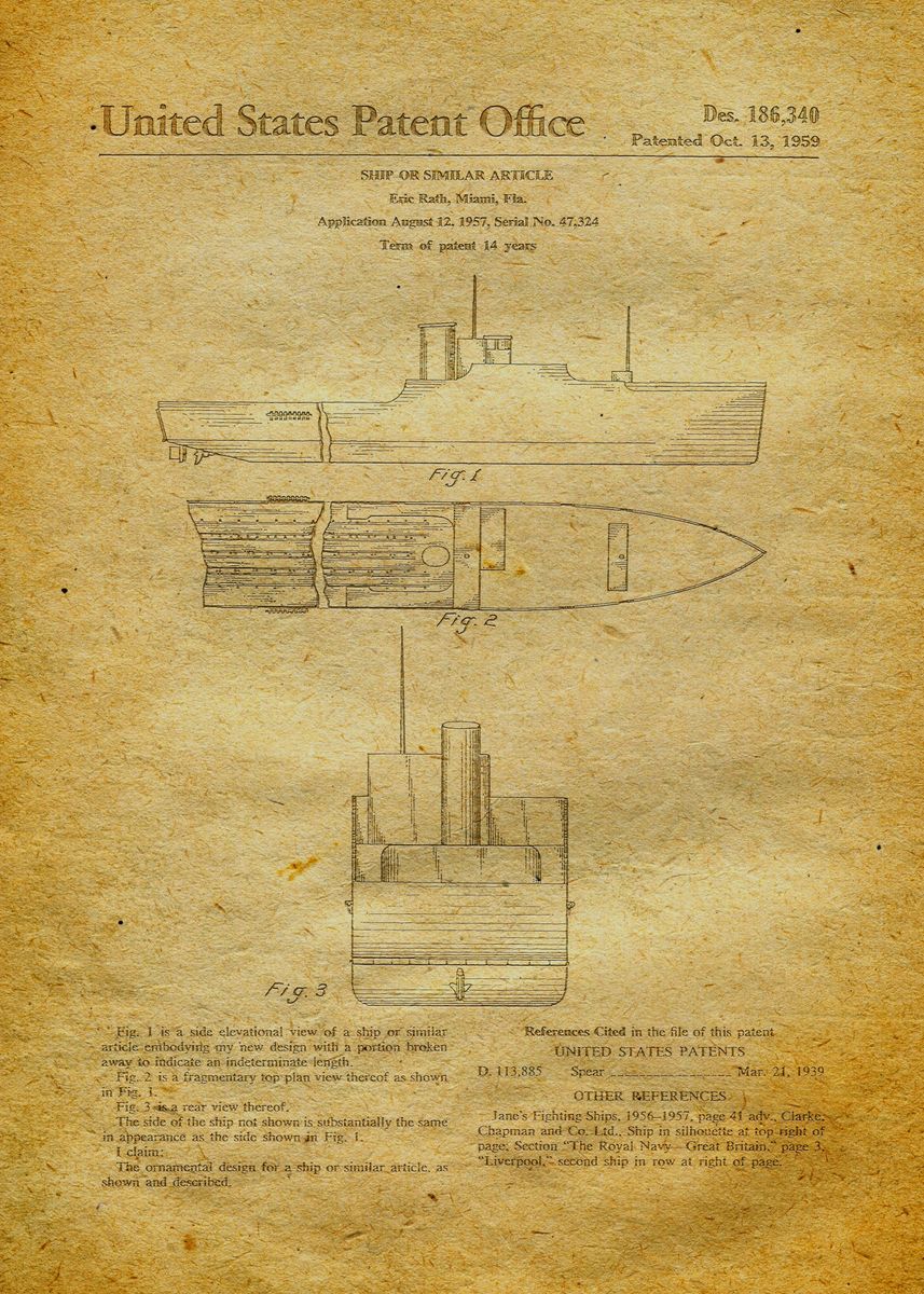 '6 1956 Ship Patent' Poster by Gloria Grant | Displate
