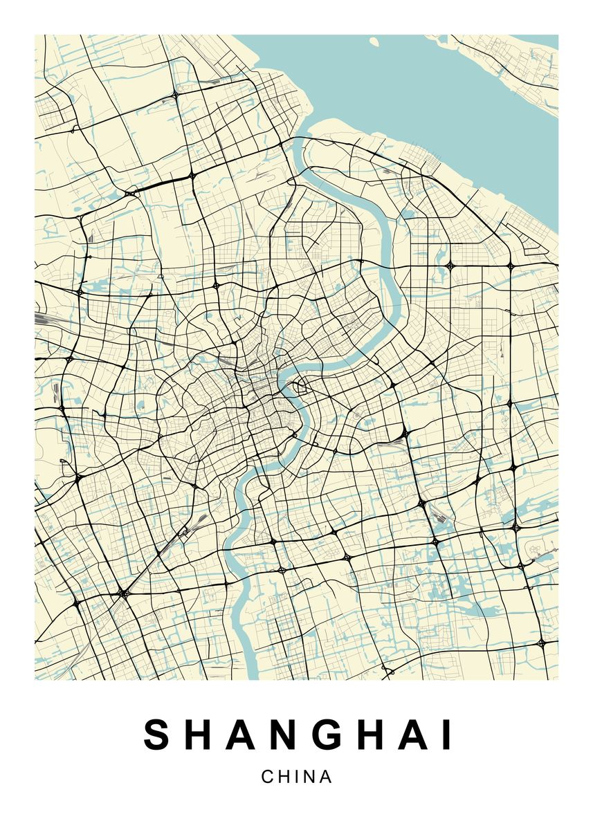 'Shanghai China City Map ' Poster, picture, metal print, paint by Dany ...