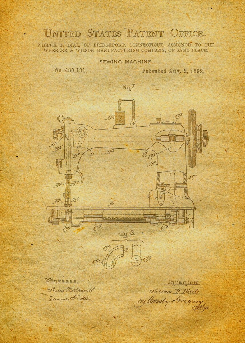 '2 Sewing Machine Patent' Poster, picture, metal print, paint by ...