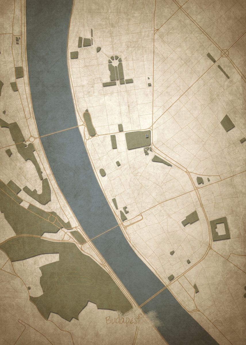 'Budapest Downtown Map' Poster, picture, metal print, paint by MauriTz ...