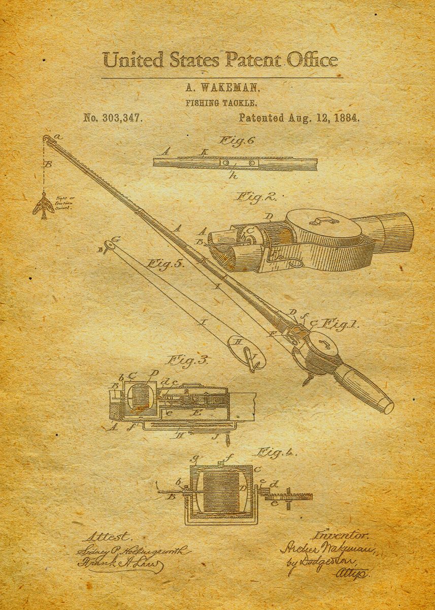 '9 Fishing Tackle Patent 1' Poster, picture, metal print, paint by ...