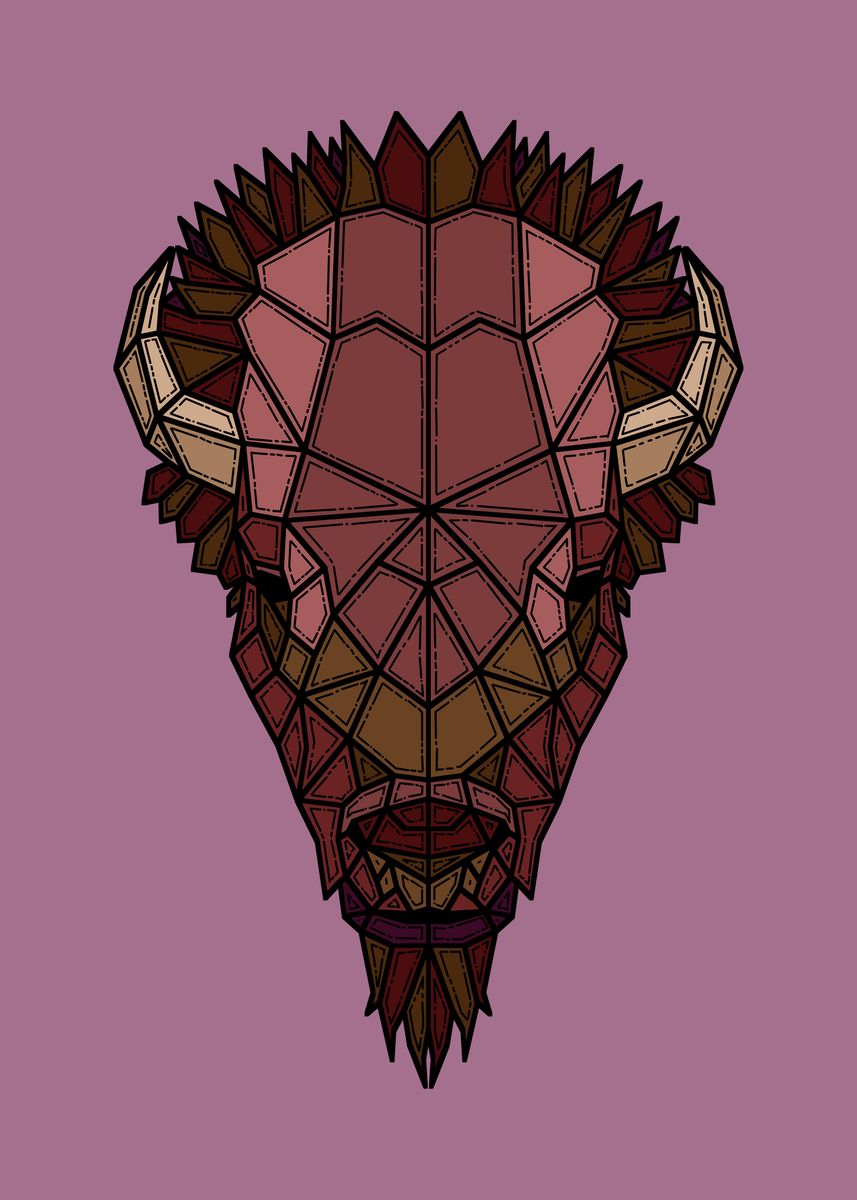 'Retro Geometric Bison' Poster, picture, metal print, paint by Jay ...