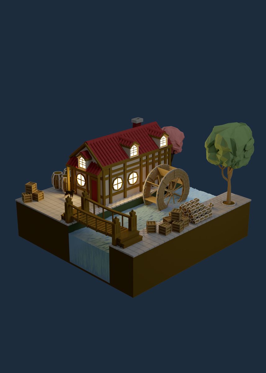 'Watermill on the river' Poster by Monstera Designs and Solutions ...