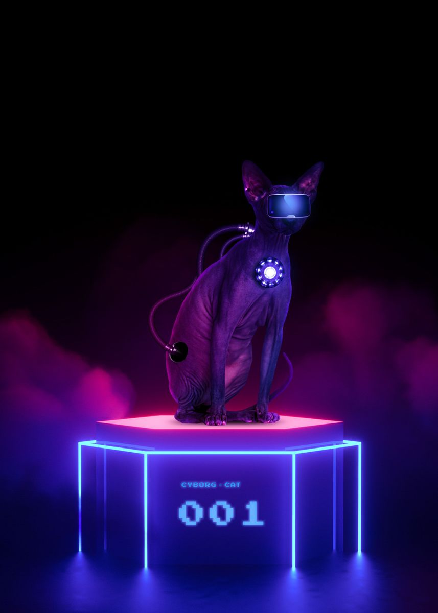'Cyborg Cat 01' Poster, picture, metal print, paint by Geral Dwi Cahyo ...