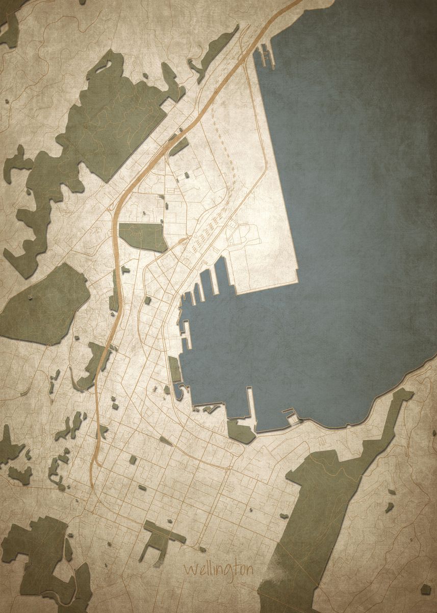 'Wellington Downtown Map' Poster, picture, metal print, paint by ...