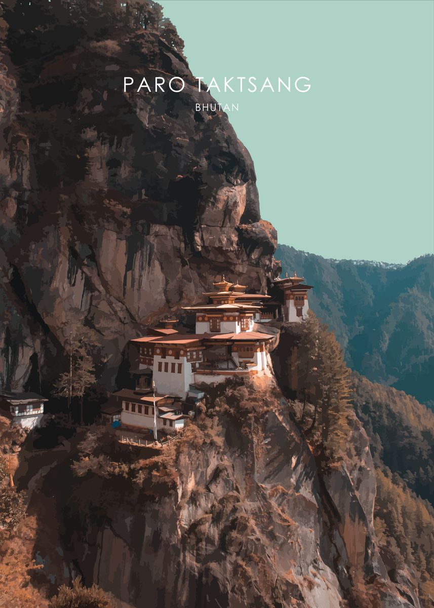 'Paro Taktsang Illustration' Poster, picture, metal print, paint by aio ...
