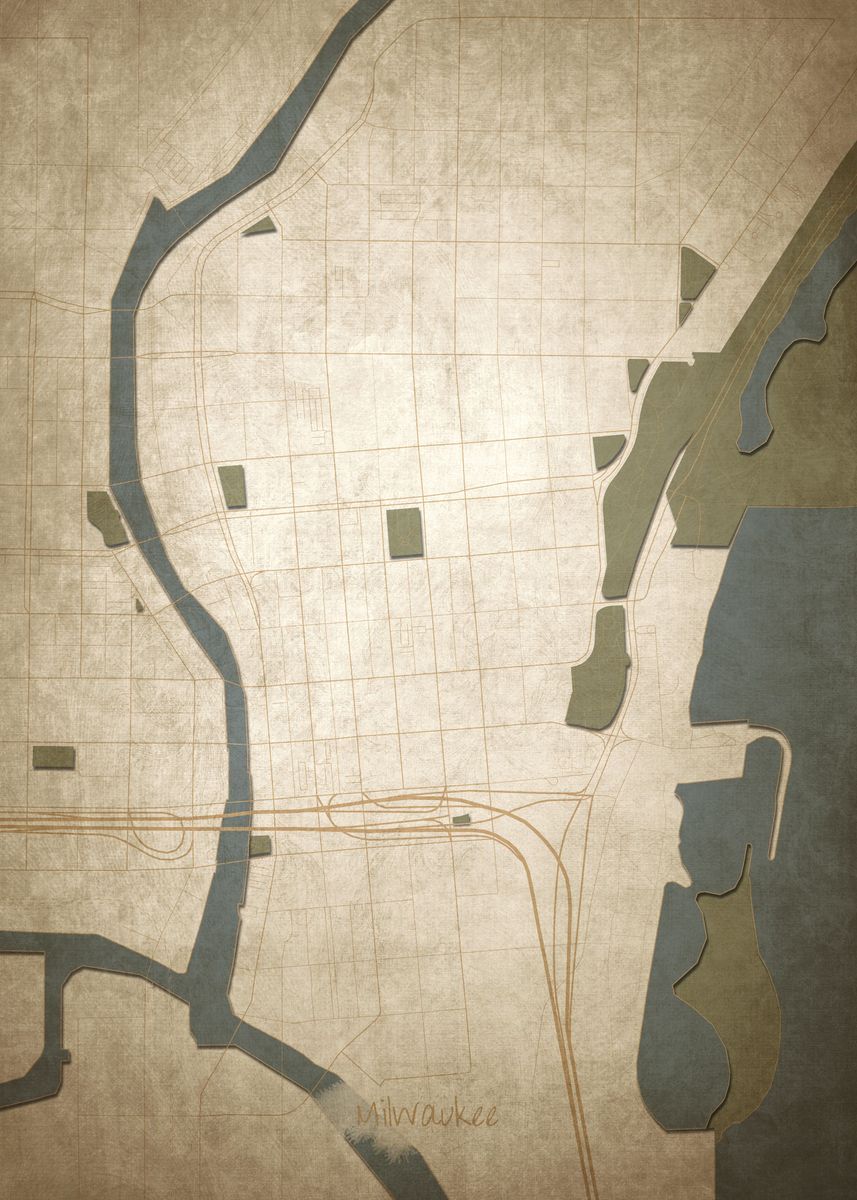 'Milwaukee Downtown Map' Poster, picture, metal print, paint by MauriTz Design | Displate
