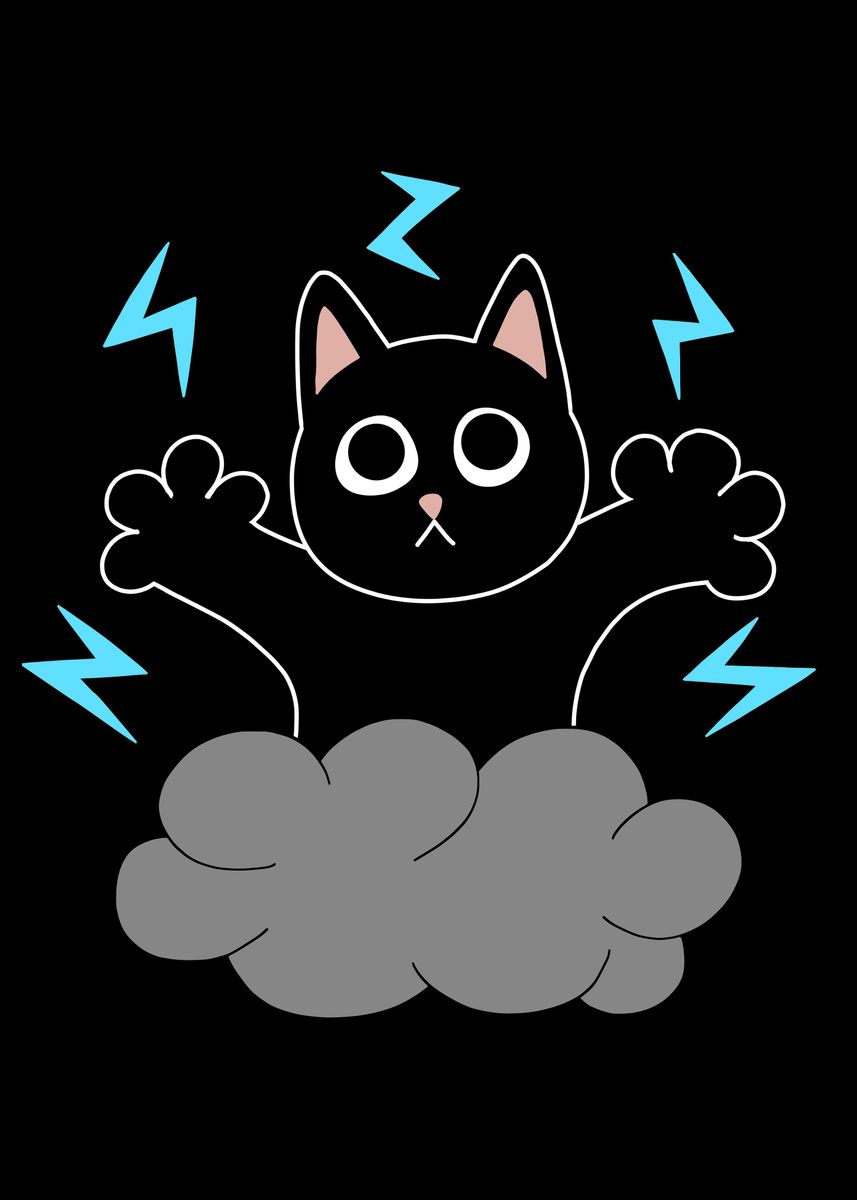 'Blue Lightning Black Cat' Poster, picture, metal print, paint by ...