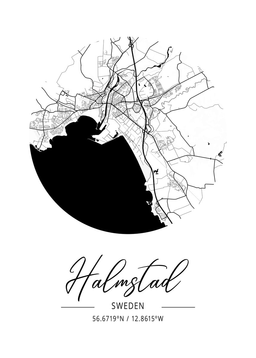 'Halmstad Area City Map' Poster, picture, metal print, paint by Tien ...